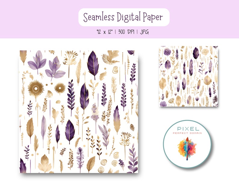 12 Purple Boho Digital Papers, Seamless Pattens, Boho Scrapbook Paper ...