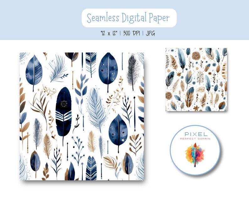 12 Blue Boho Digital Papers, Seamless Pattens, Boho Scrapbook Paper ...