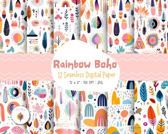 12 Boho Flowers Digital Papers, Seamless Pattens, Boho Scrapbook Paper ...