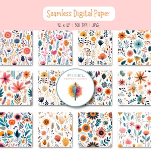 12 Boho Flowers Digital Papers, Seamless Pattens, Boho Scrapbook Paper ...