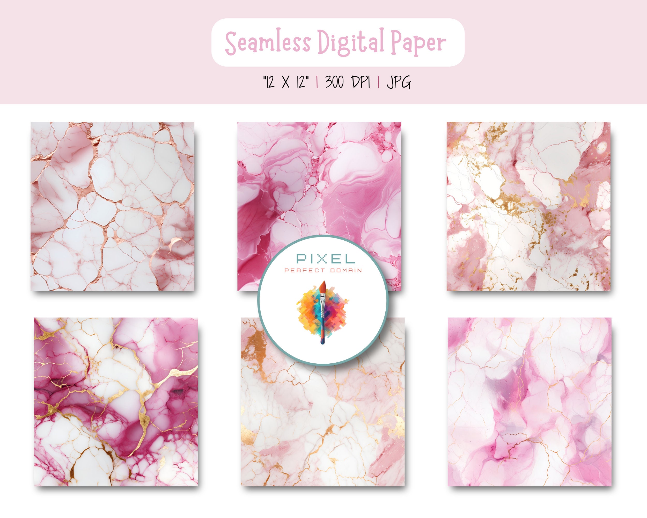 6 Pink Marble Digital Papers, Seamless Pattens, Scrapbook Paper, Marble ...