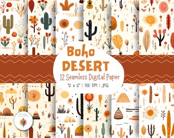 12 Boho Flowers Digital Papers, Seamless Pattens, Boho Scrapbook Paper ...