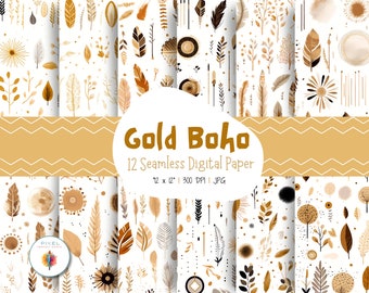 12 Boho Flowers Digital Papers, Seamless Pattens, Boho Scrapbook Paper ...