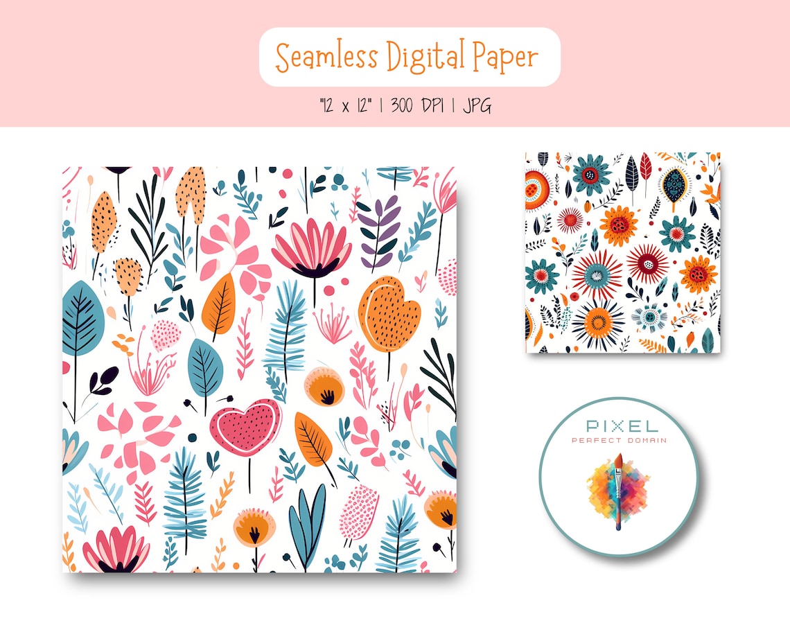 12 Boho Flowers Digital Papers, Seamless Pattens, Boho Scrapbook Paper ...
