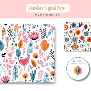 12 Boho Flowers Digital Papers, Seamless Pattens, Boho Scrapbook Paper ...