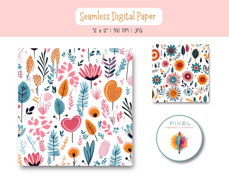 12 Boho Flowers Digital Papers, Seamless Pattens, Boho Scrapbook Paper ...