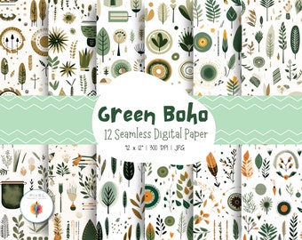 12 Boho Flowers Digital Papers, Seamless Pattens, Boho Scrapbook Paper ...