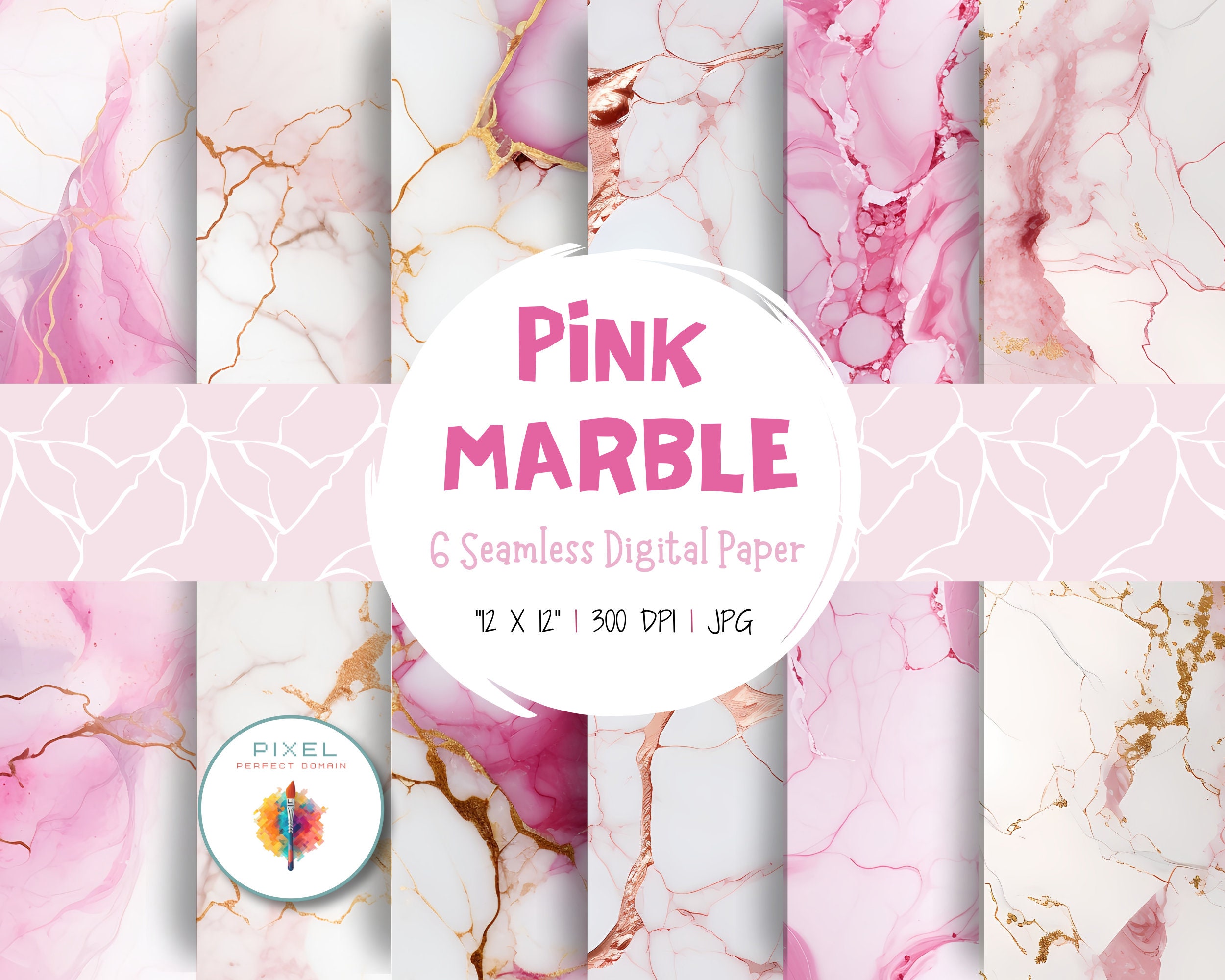 6 Pink Marble Digital Papers, Seamless Pattens, Scrapbook Paper, Marble ...