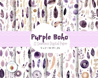 12 Boho Flowers Digital Papers, Seamless Pattens, Boho Scrapbook Paper ...