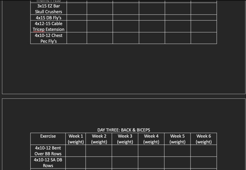 5 Day Workout Split - Etsy