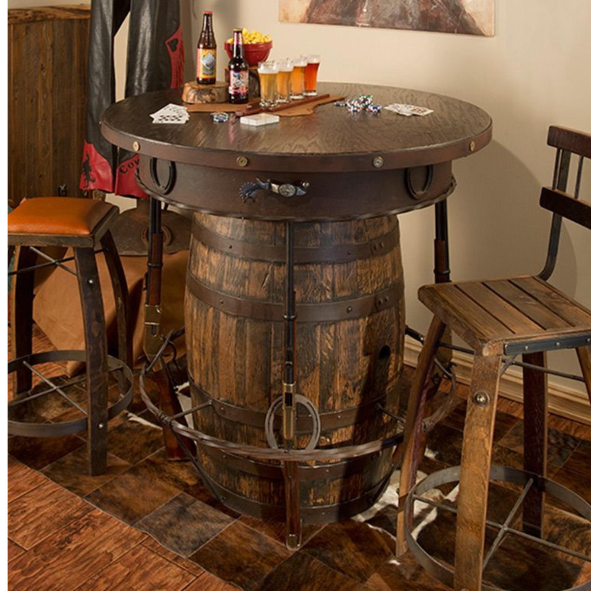 Outlaw Whiskey Barrel Pub Table Rustic Barrel Table Handmade Whiskey ...
