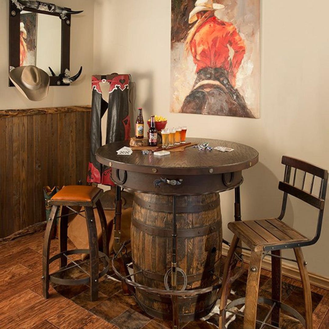 Outlaw Whiskey Barrel Pub Table Rustic Barrel Table Handmade Whiskey ...