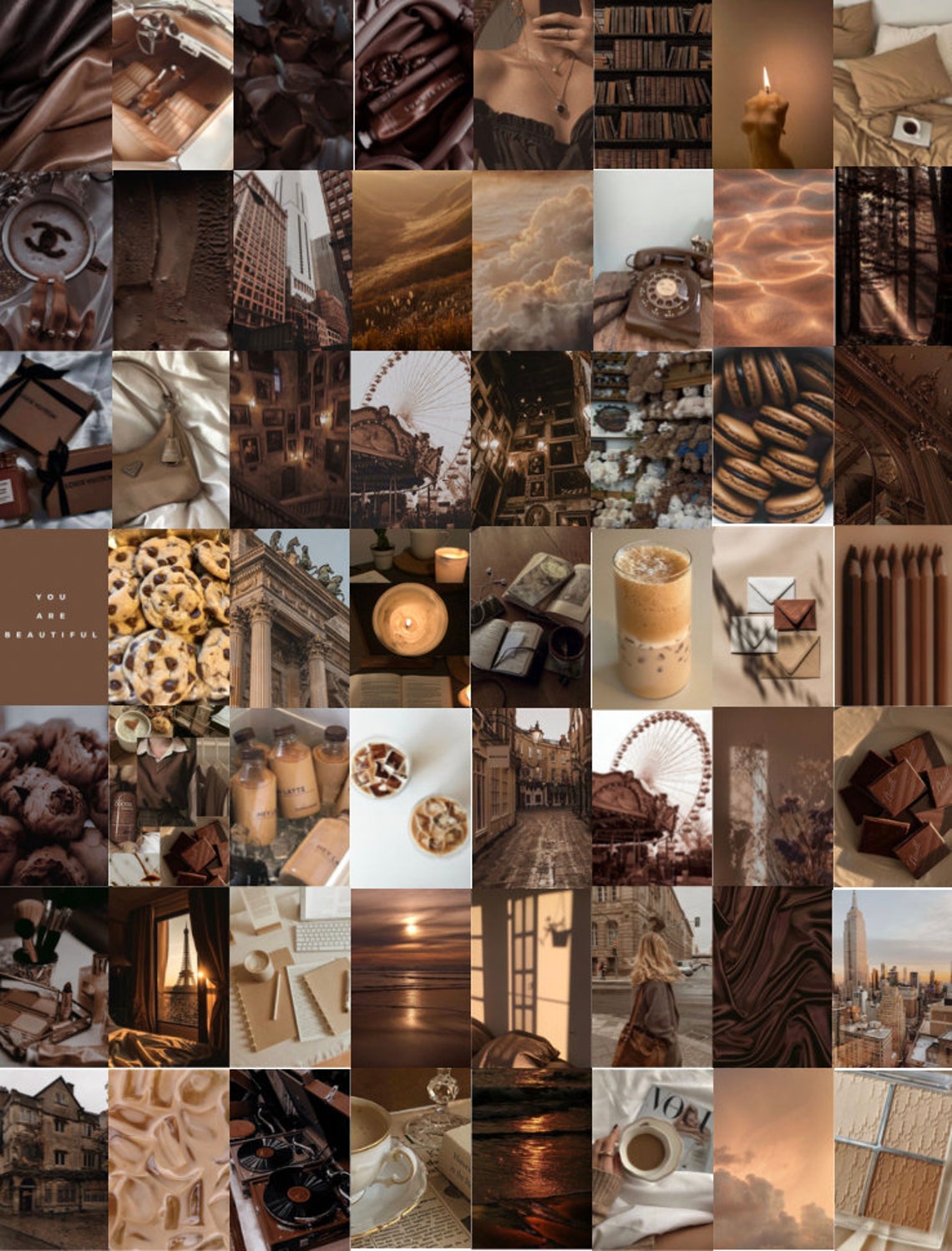 125 PCS Brown Aesthetic Wall Collage Kit | Brown Wall Decor | Photo ...