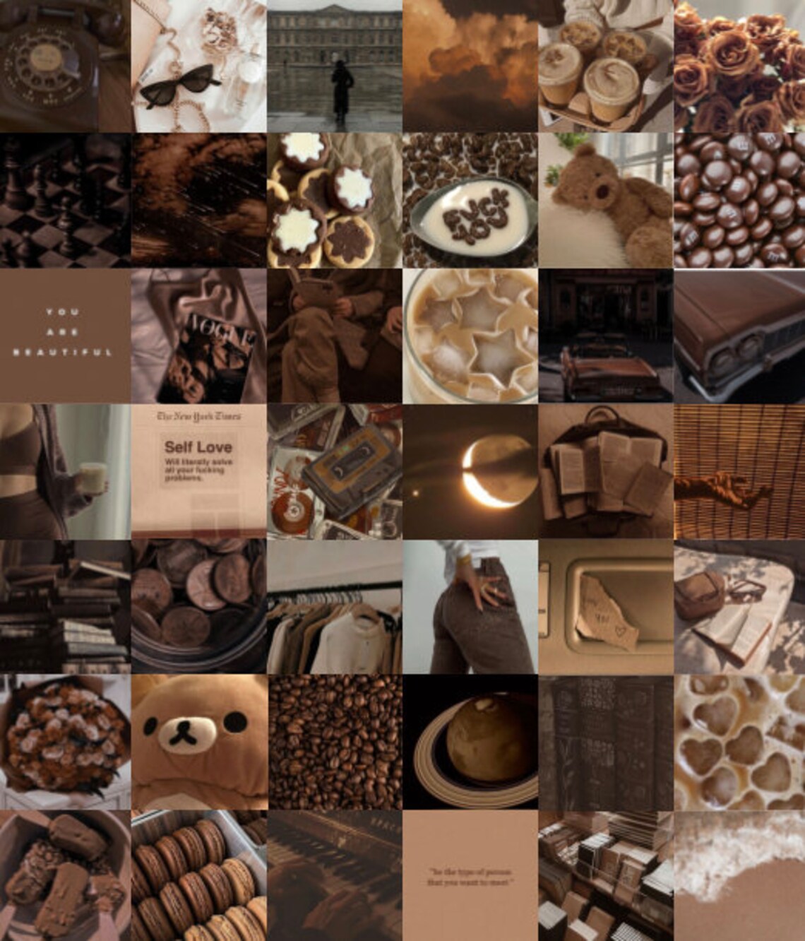 125 PCS Brown Aesthetic Wall Collage Kit | Brown Wall Decor | Photo ...