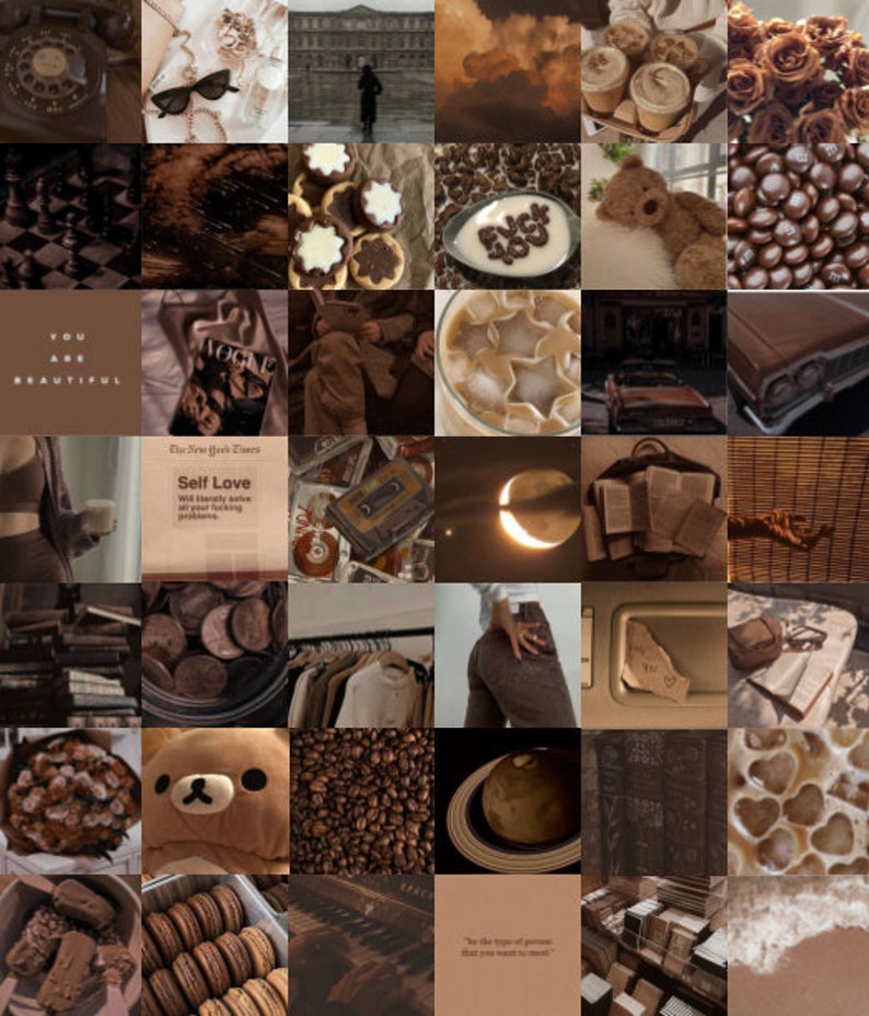 125 PCS Brown Aesthetic Wall Collage Kit | Brown Wall Decor | Photo ...
