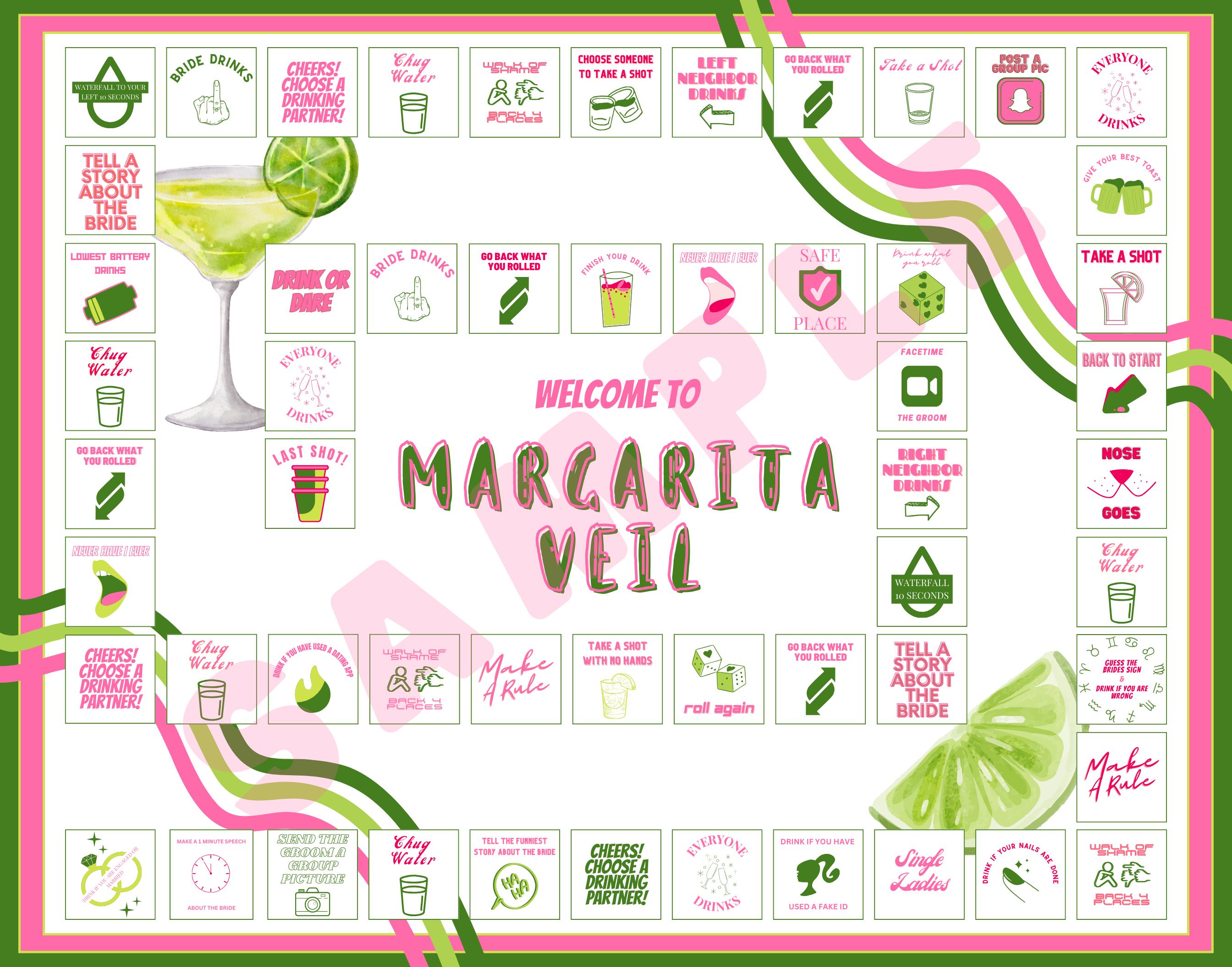 Margarita Veil | Margs & Matrimony Bachelorette Game | Printable Board Game | Fun Bridal or Bach ...