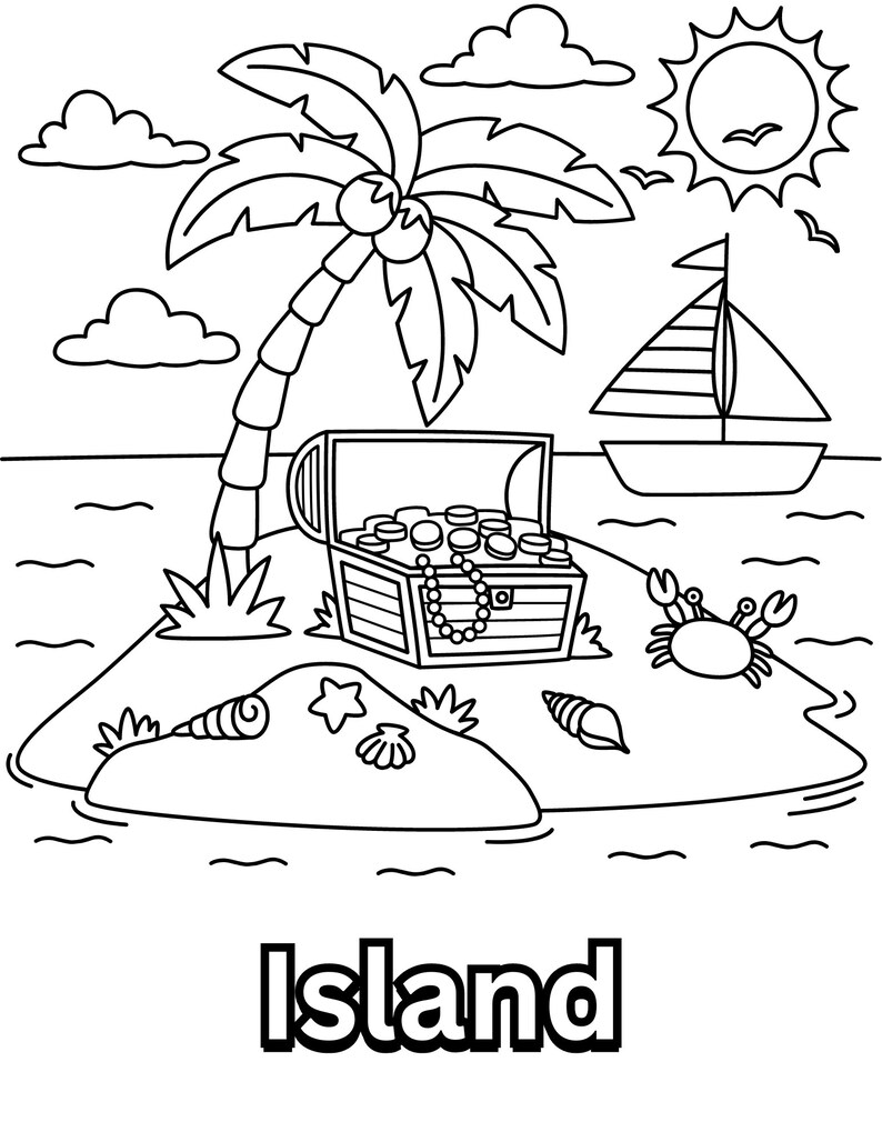 Beach Day Kids Coloring Book, Summer Activities, Seashell Designs ...