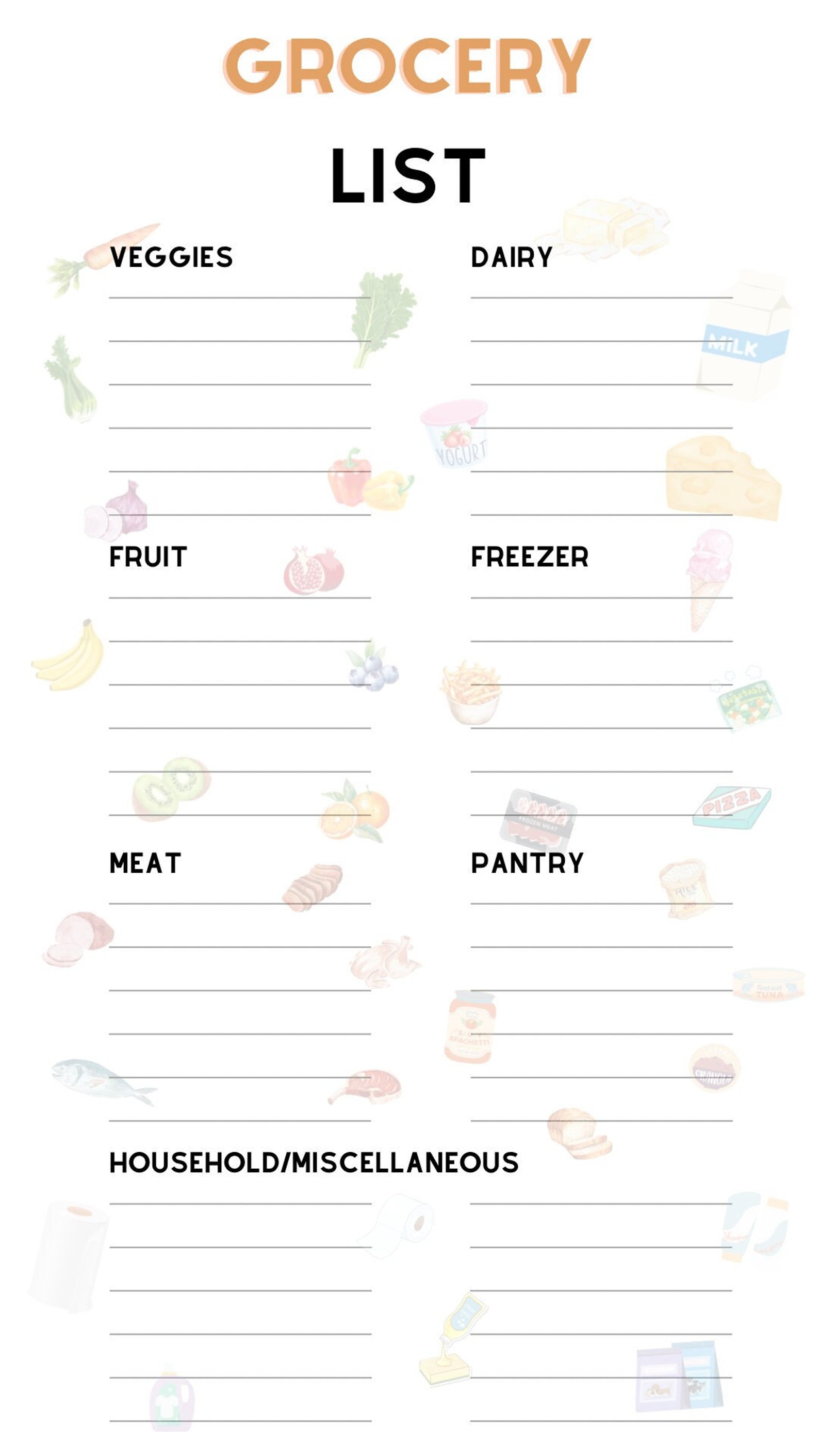 Cute Grocery List Digital Download, Printable Shopping List, Instant ...