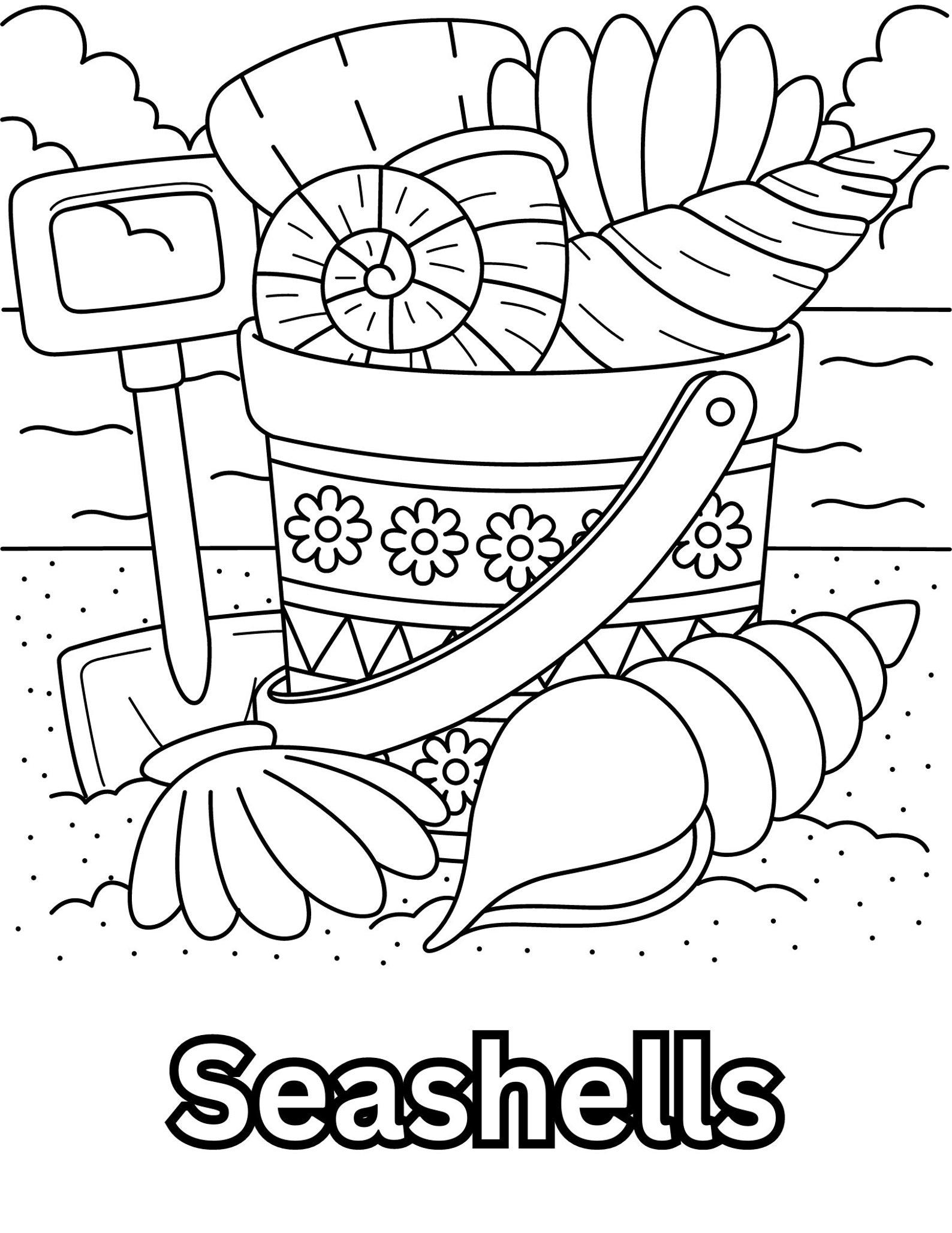 Beach Day Kids Coloring Book, Summer Activities, Seashell Designs ...