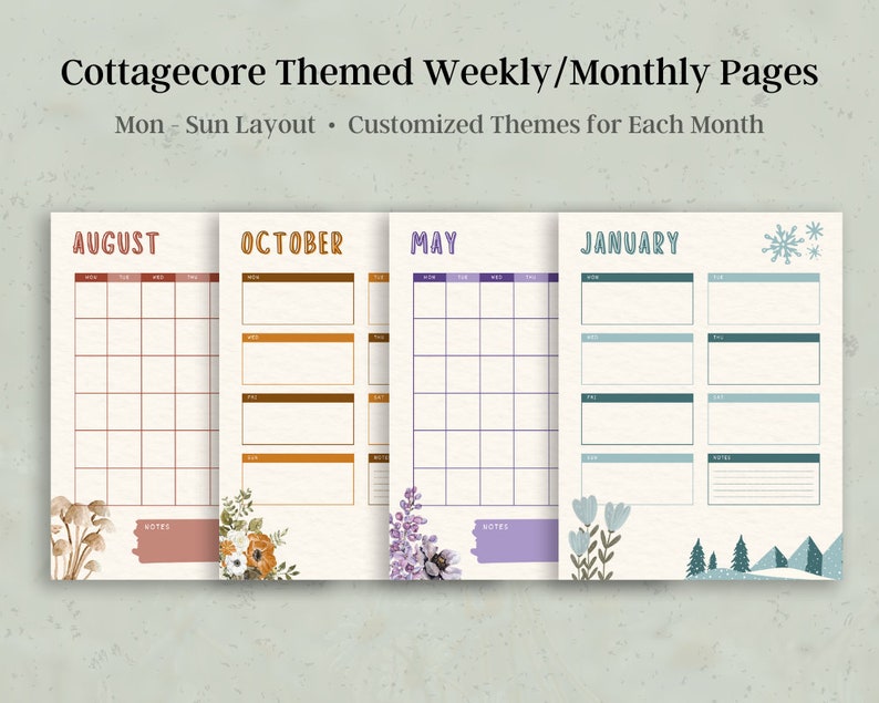 Cottagecore Aesthetic Digital Planner Daily, Weekly, Monthly Planner ...