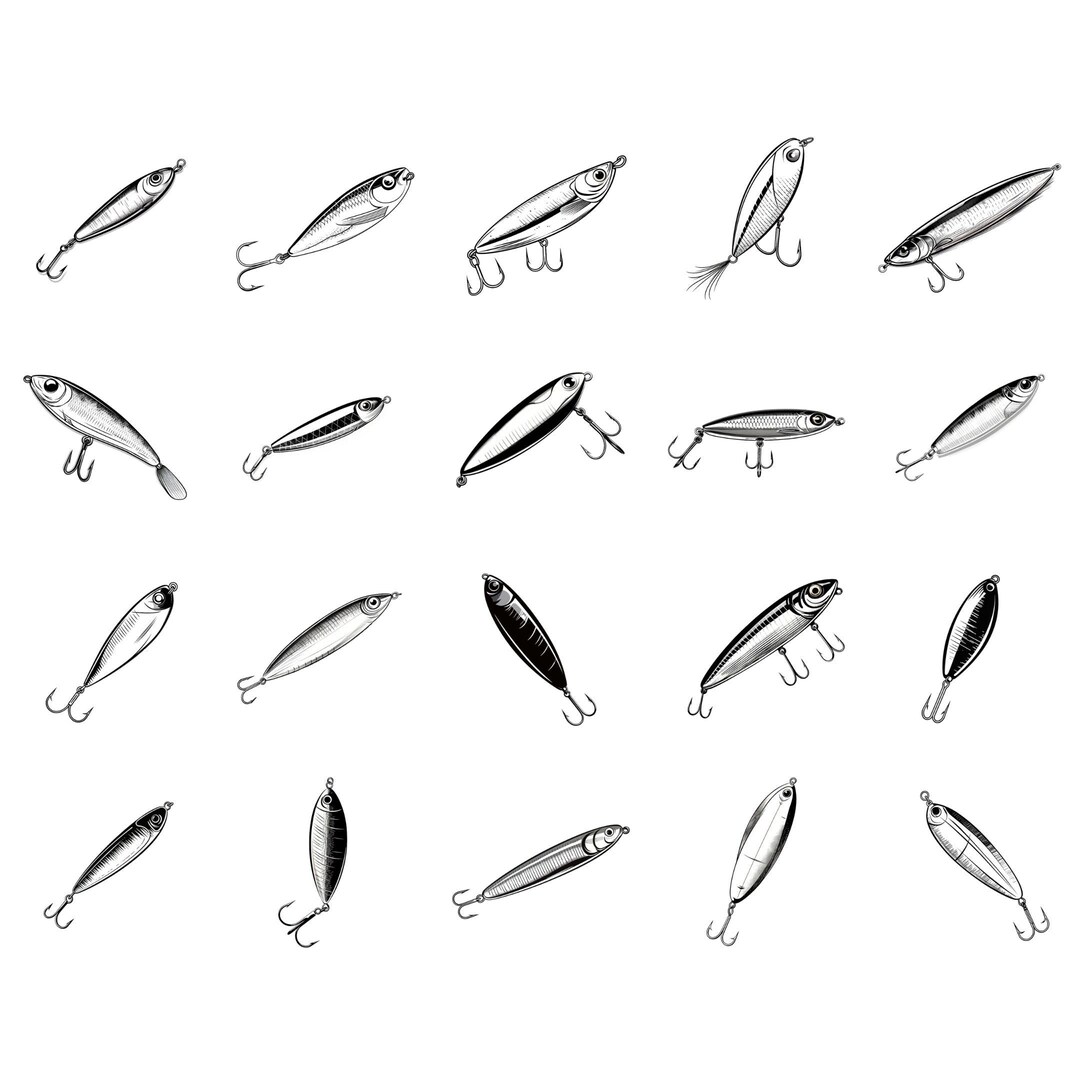 Line Art Fishing Lures SVG PNG Vector Clip Art, 20 Individual Files - Etsy