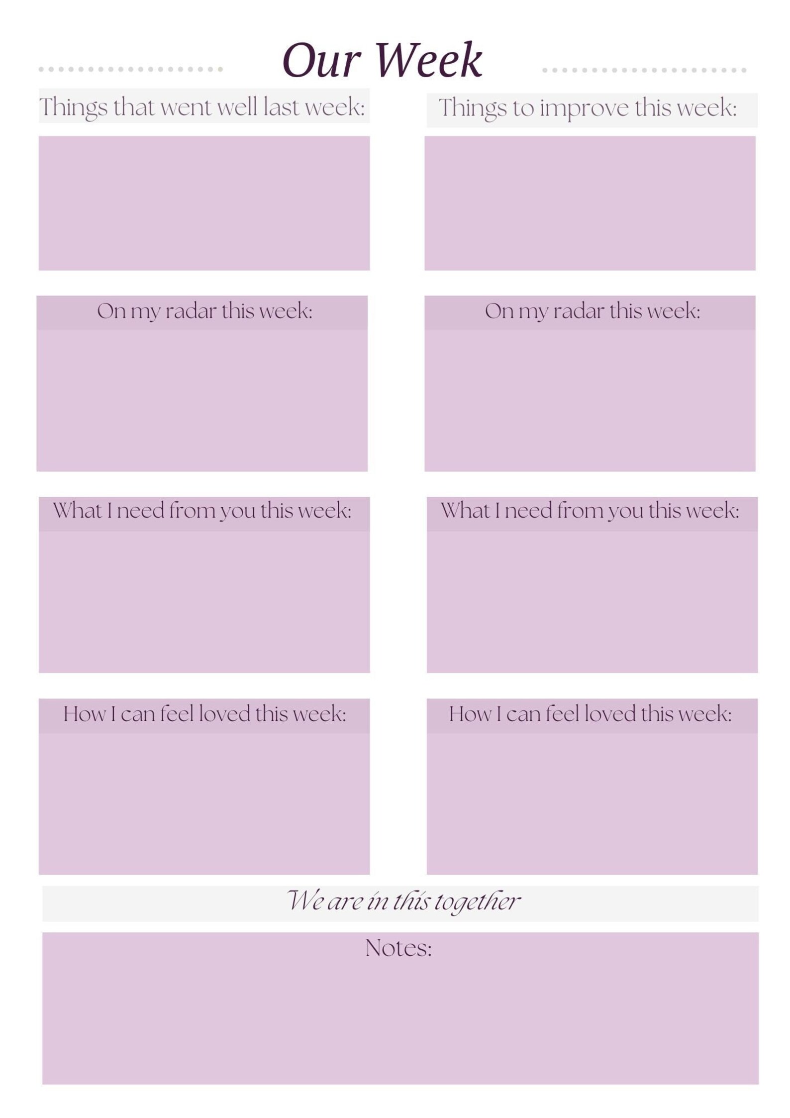 Couples Weekly Check-in Worksheet - Etsy