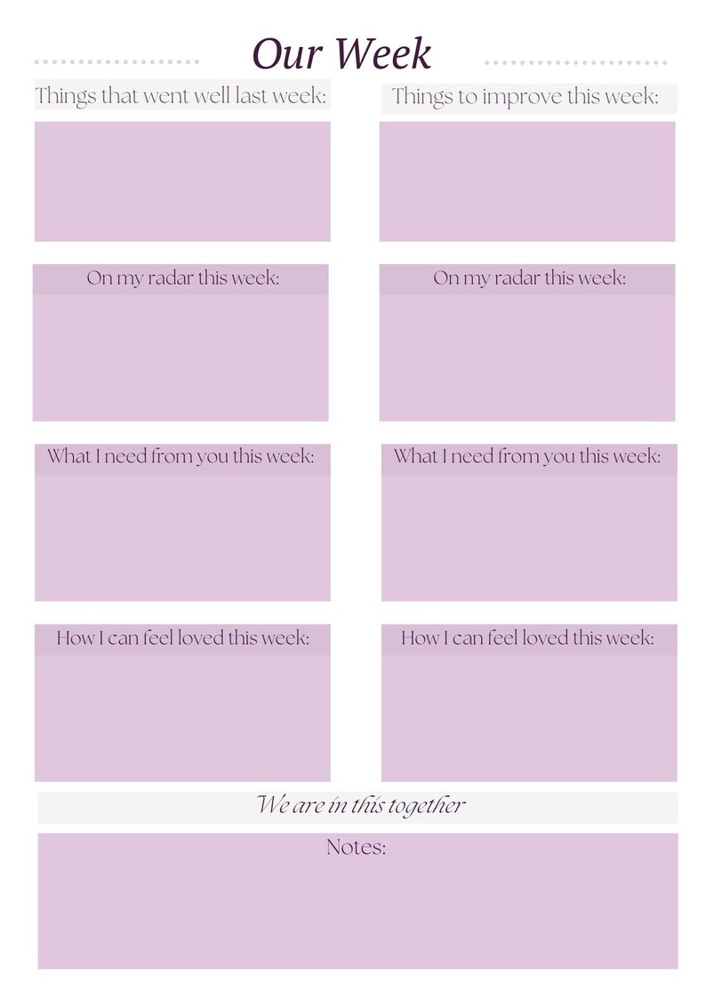 Couples Weekly Check-in Worksheet - Etsy