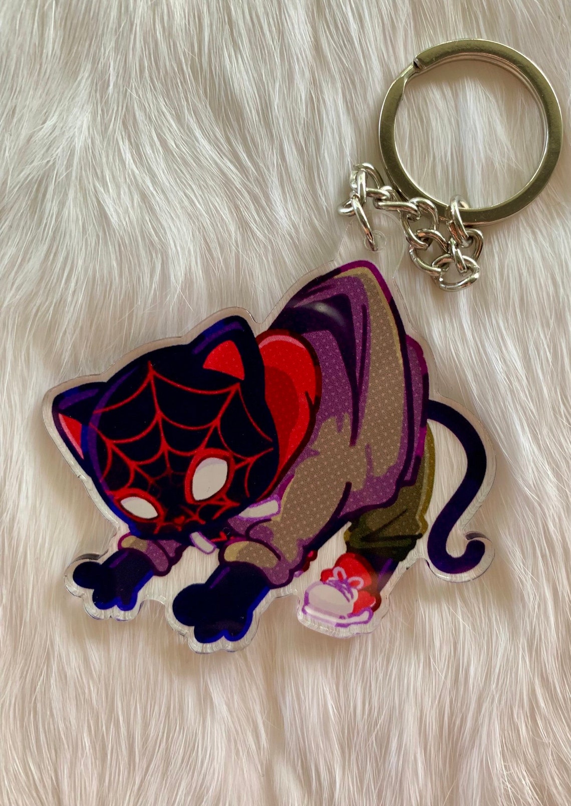 Miles Morales meows Morales Keychain Into the Spiderverse - Etsy