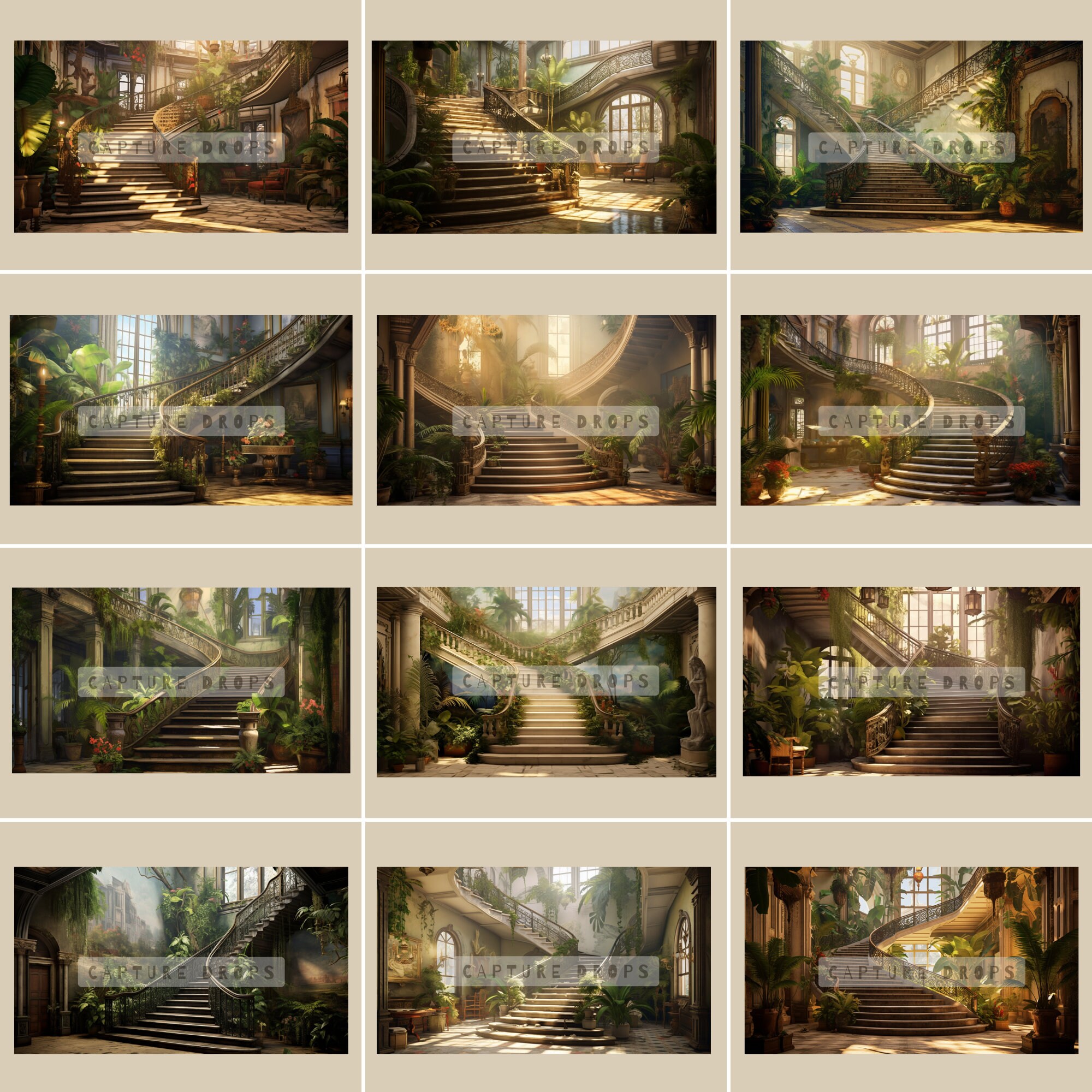 12 Digital Backdrops, Stunning Staircase Foyer, Photoshop Overlays ...