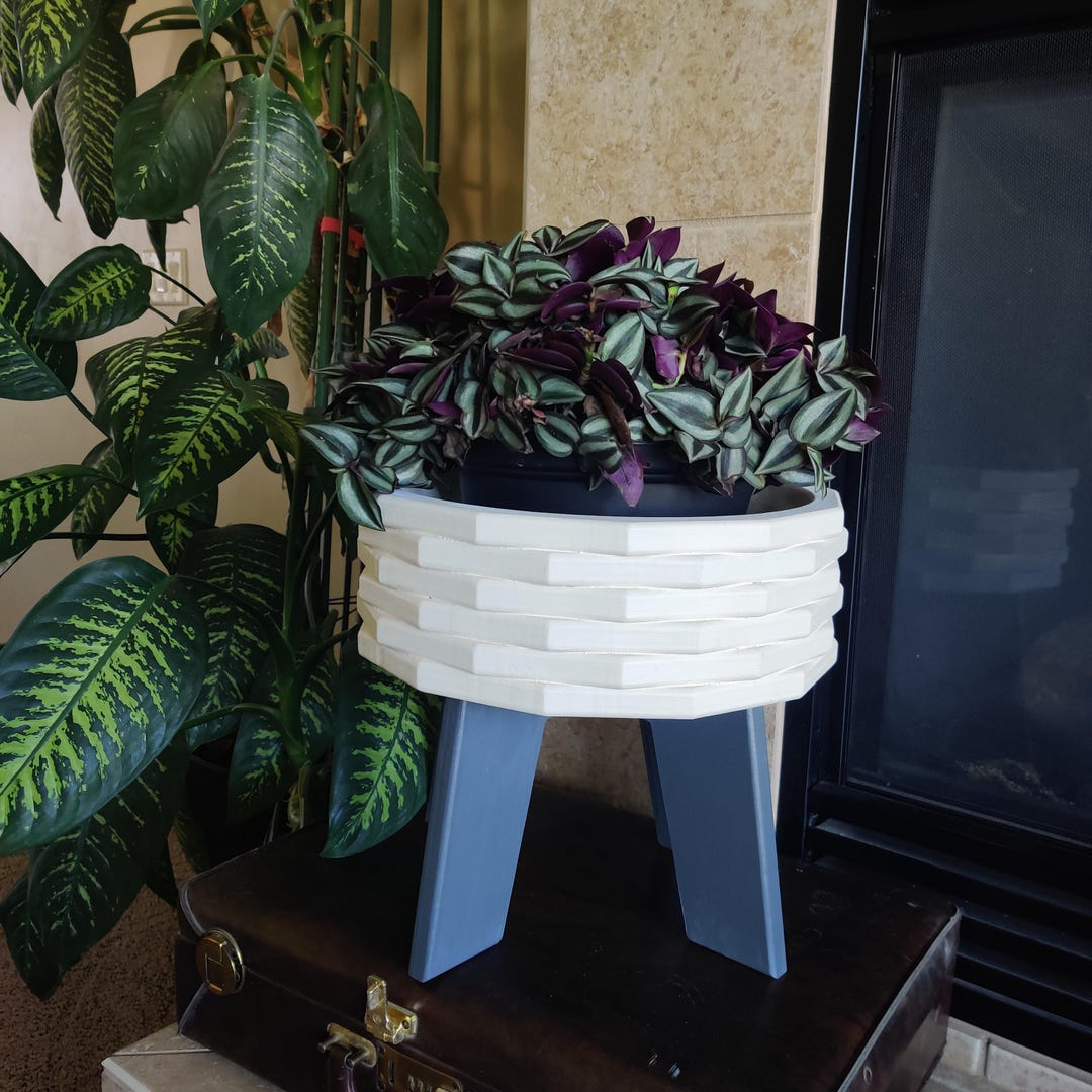 Potted Plant Riser Mid Century Modern Plant Stand Hand Paint Elegant ...