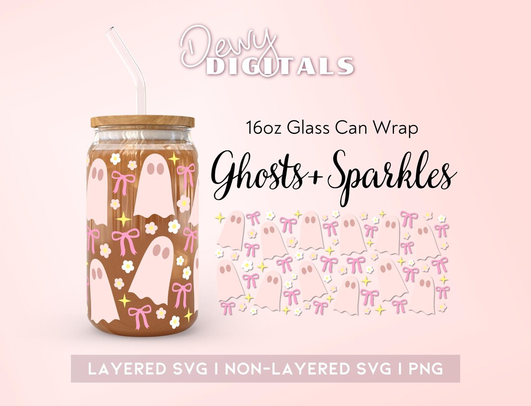 Cute Ghosts, SVG Wrap, 16oz Cup, Girly Halloween Tumbler, Libbey Glass ...
