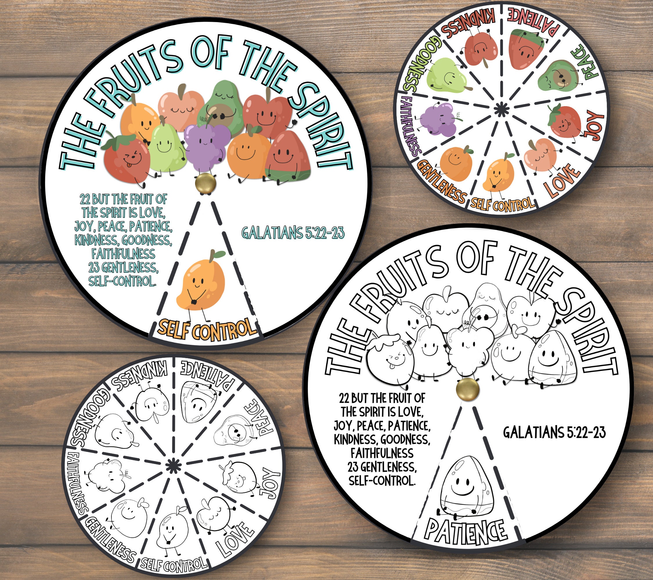 Fruit of the Spirit Coloring Wheel Spinner Kids Activity | Preschool ...