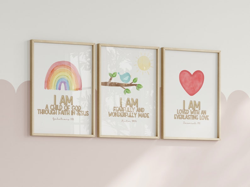 Kids Bible Verse Wall Art Set of 3 Printable I Am a Child of God ...