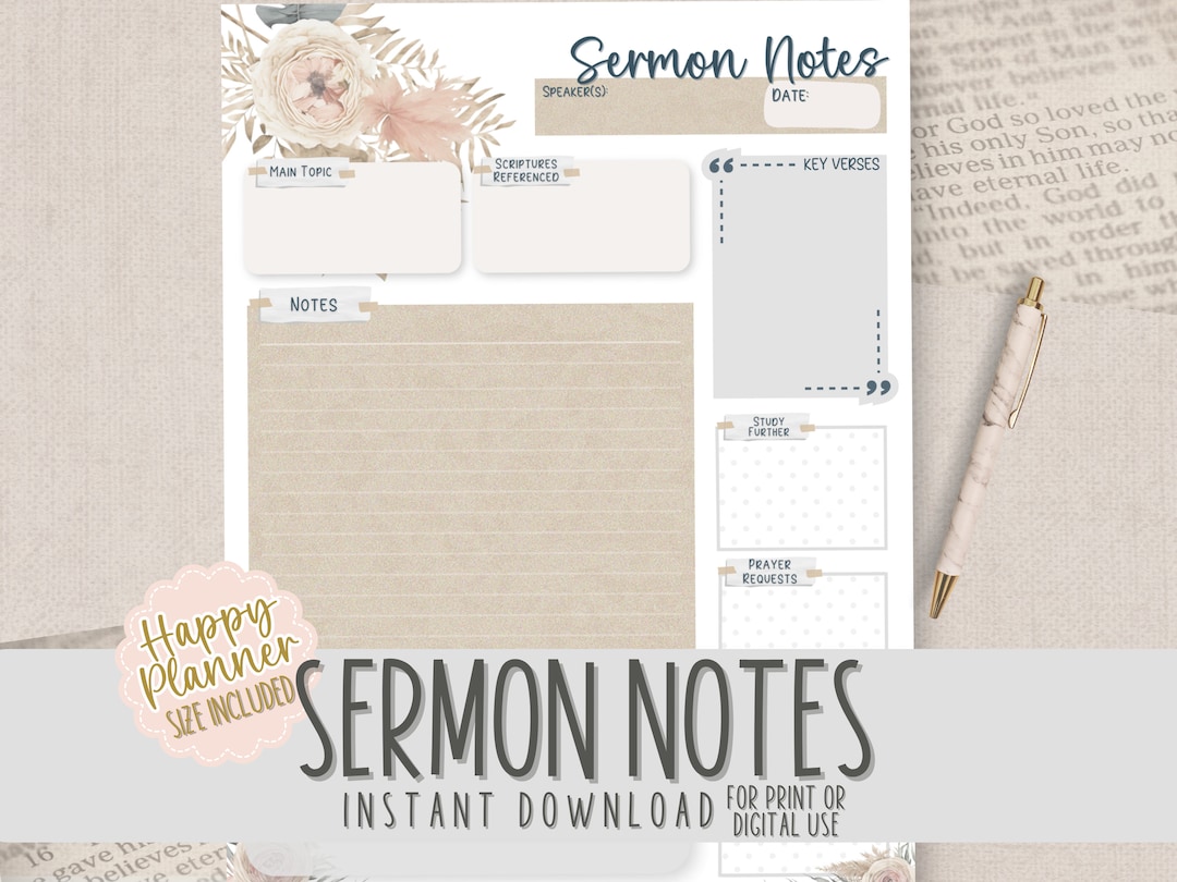 Sermon Notes for Happy Planner Church Meeting Notes Beginner Bible ...