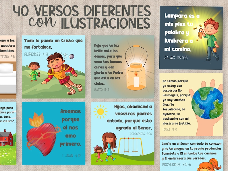 Kids Bible Verse SPANISH | Memory Verse Cards | Illustrated Scripture ...