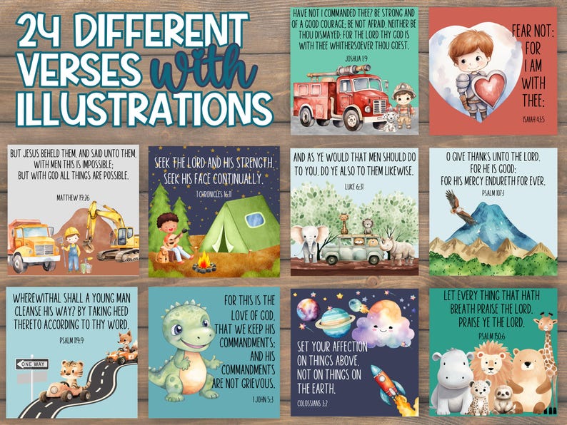 Preschool Bible Verse Cards KJV | Printable Scripture for Kids Boys ...