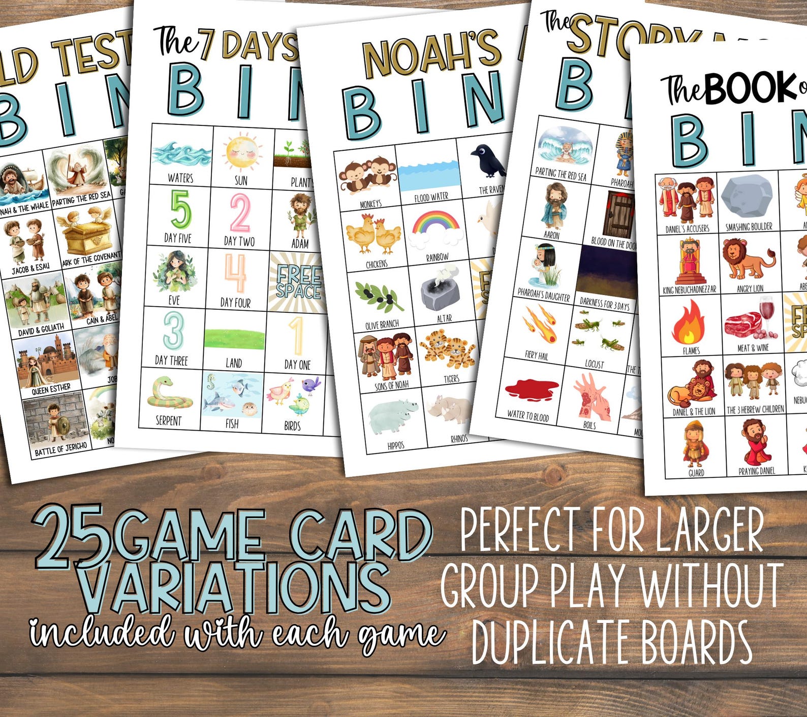 Bible Bingo Bundle Printable – Old Testament 5 Bible Games for Kids ...