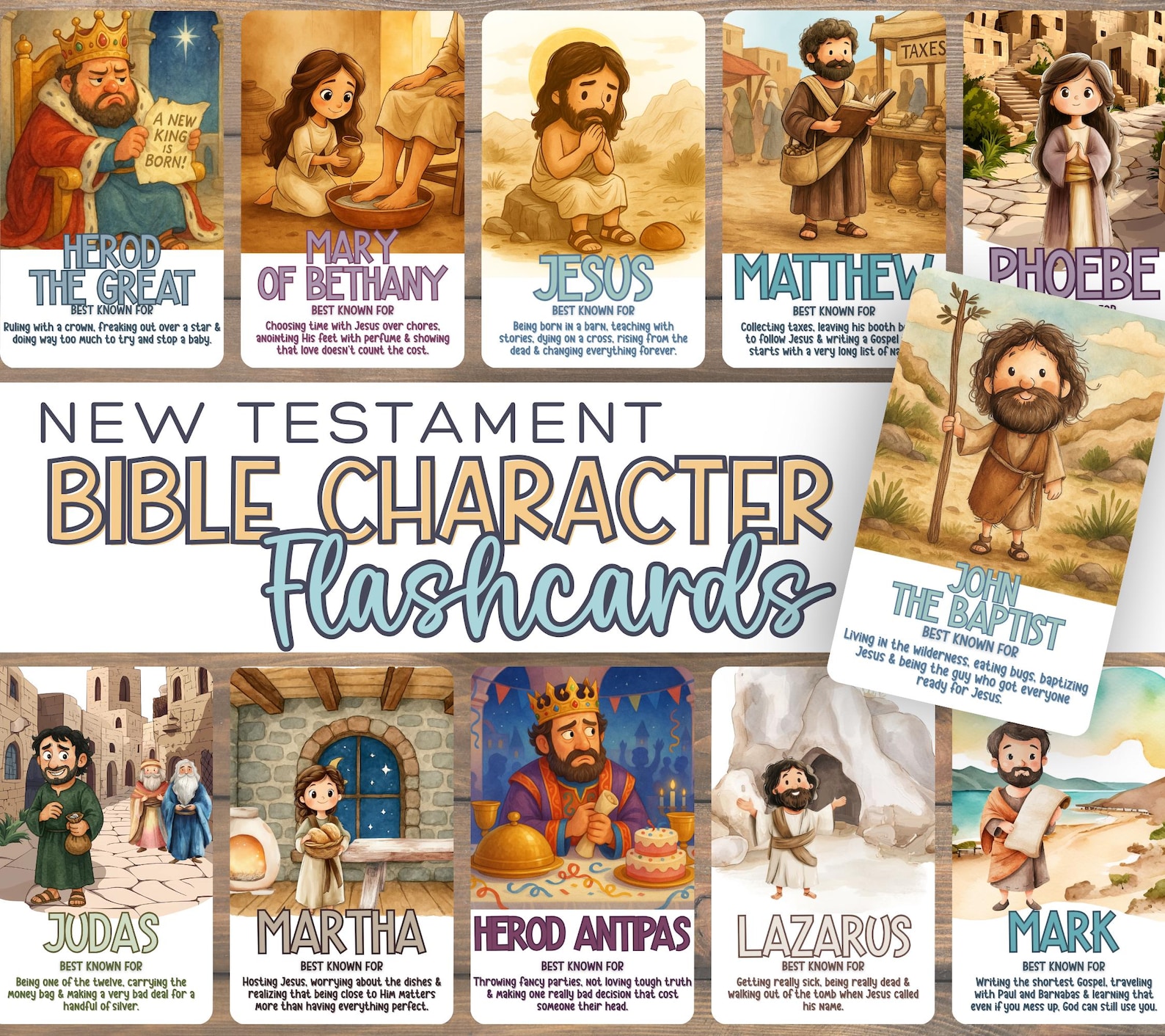 Bible Character Flash Cards for Kids New Testament | Printable ...