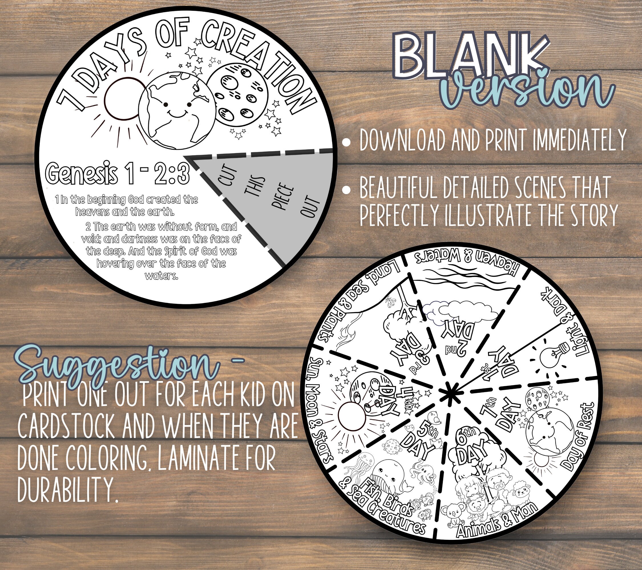 Days of Creation Coloring Wheel | Kids Bible Lesson | Sunday School ...
