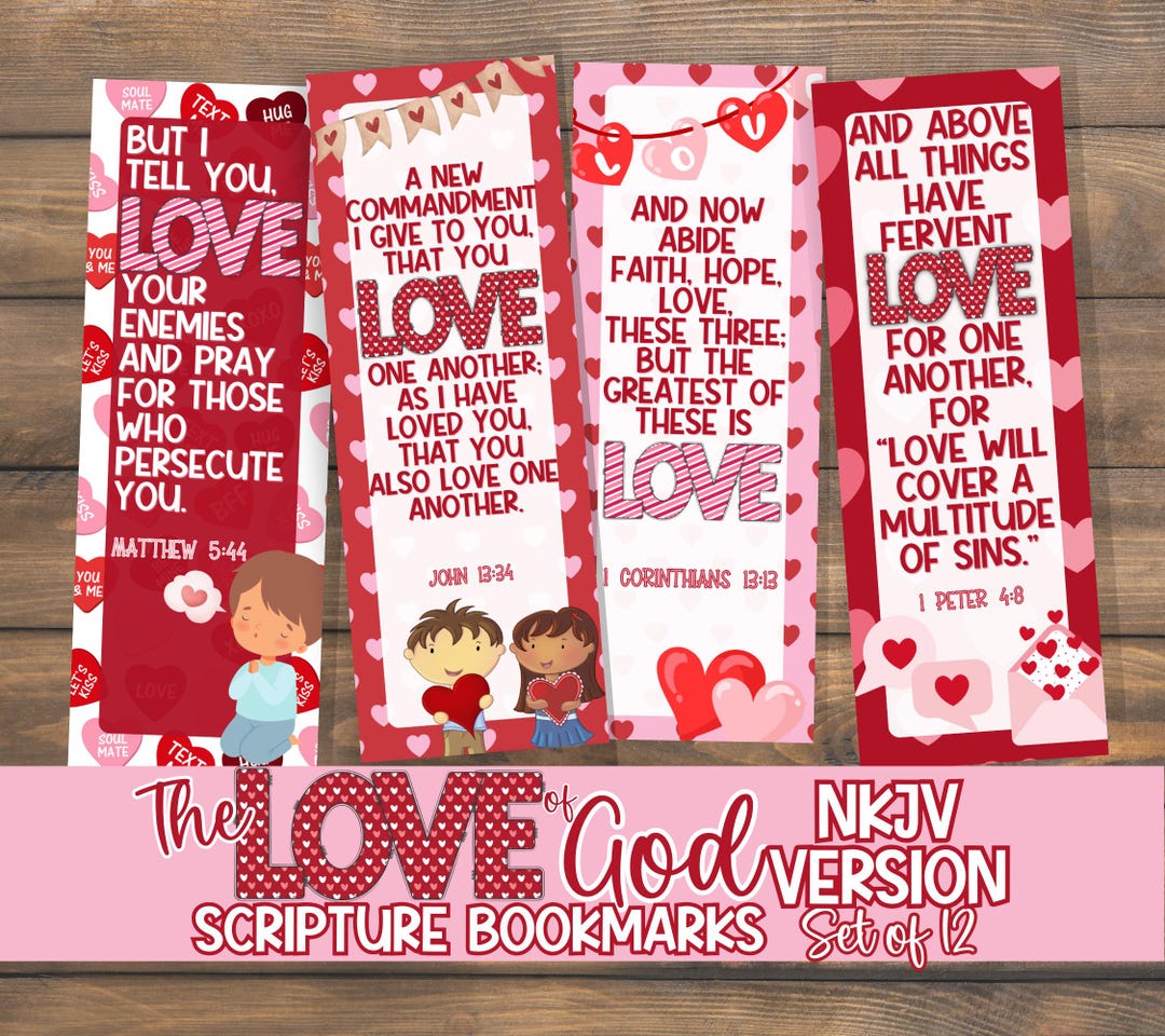 Printable Valentine Bookmarks With Bible Verses NKJV | Love of God Set ...