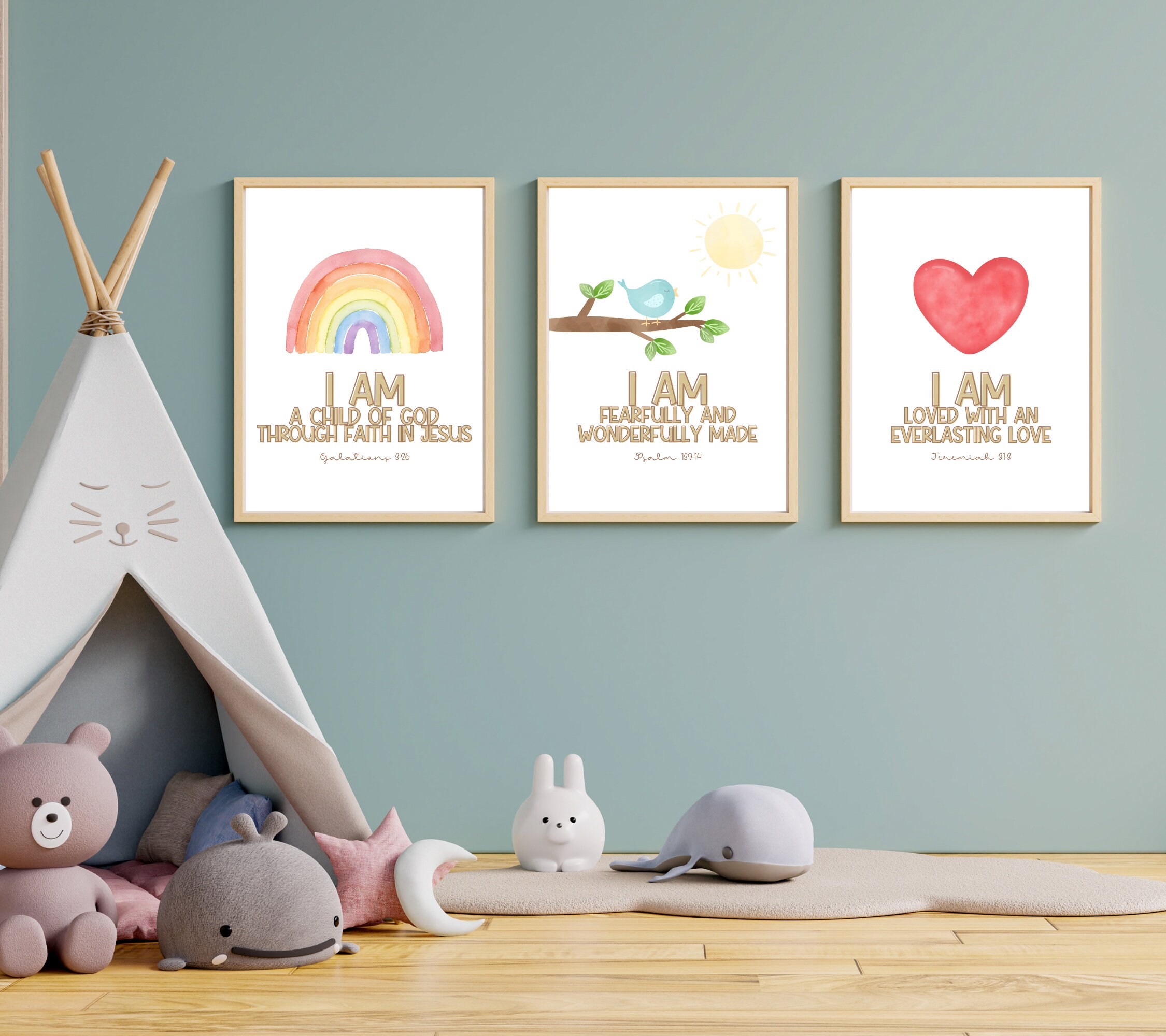 Kids Bible Verse Wall Art Set of 3 Printable I Am a Child of God ...