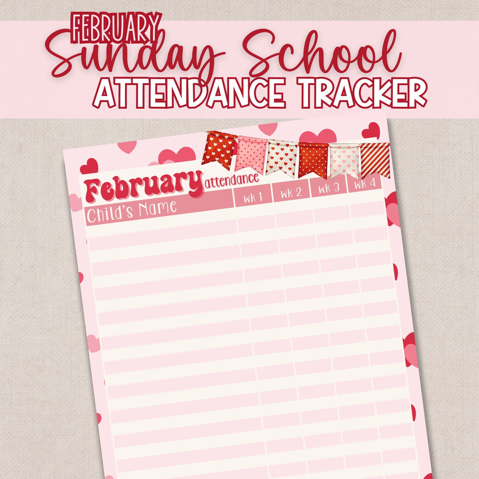 Sunday School Attendance Tracker | February Weekly | Valentine's Day ...