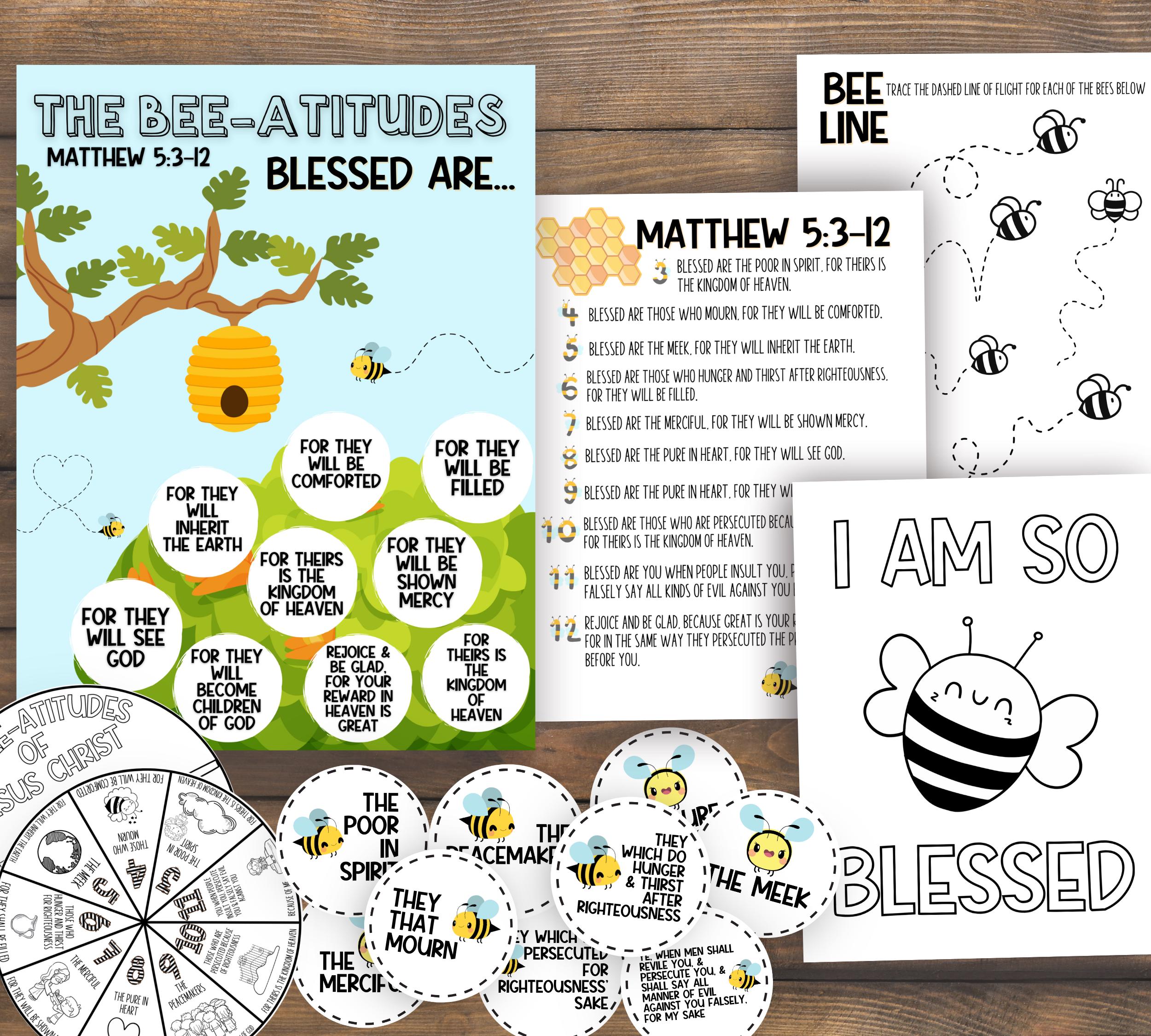 Kids Bible Lesson on Beatitudes KJV | Printable Craft Activity Coloring ...