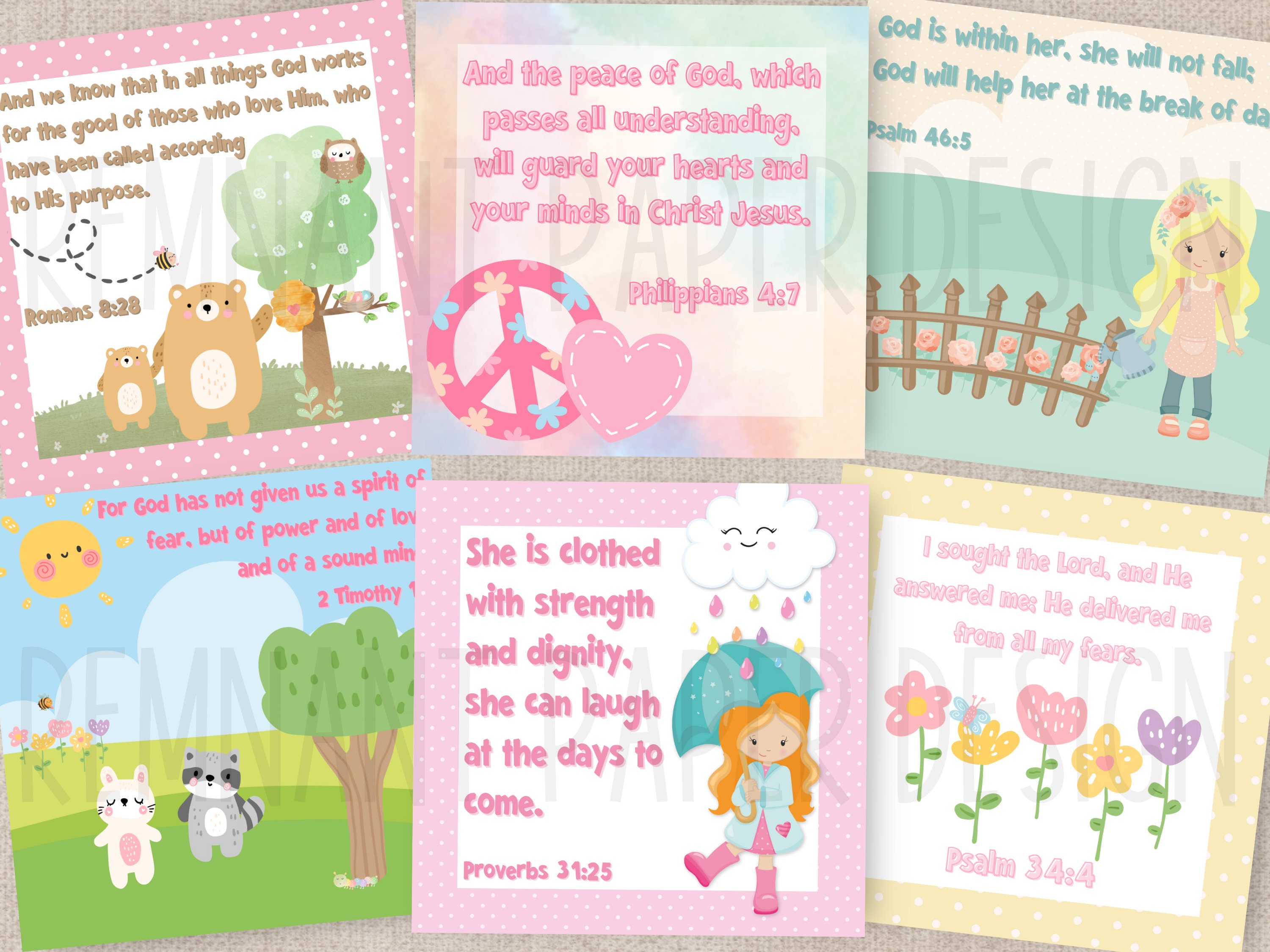 Simple Bible Verses for Kids Just for Girls Bible Verse Cards Girly ...