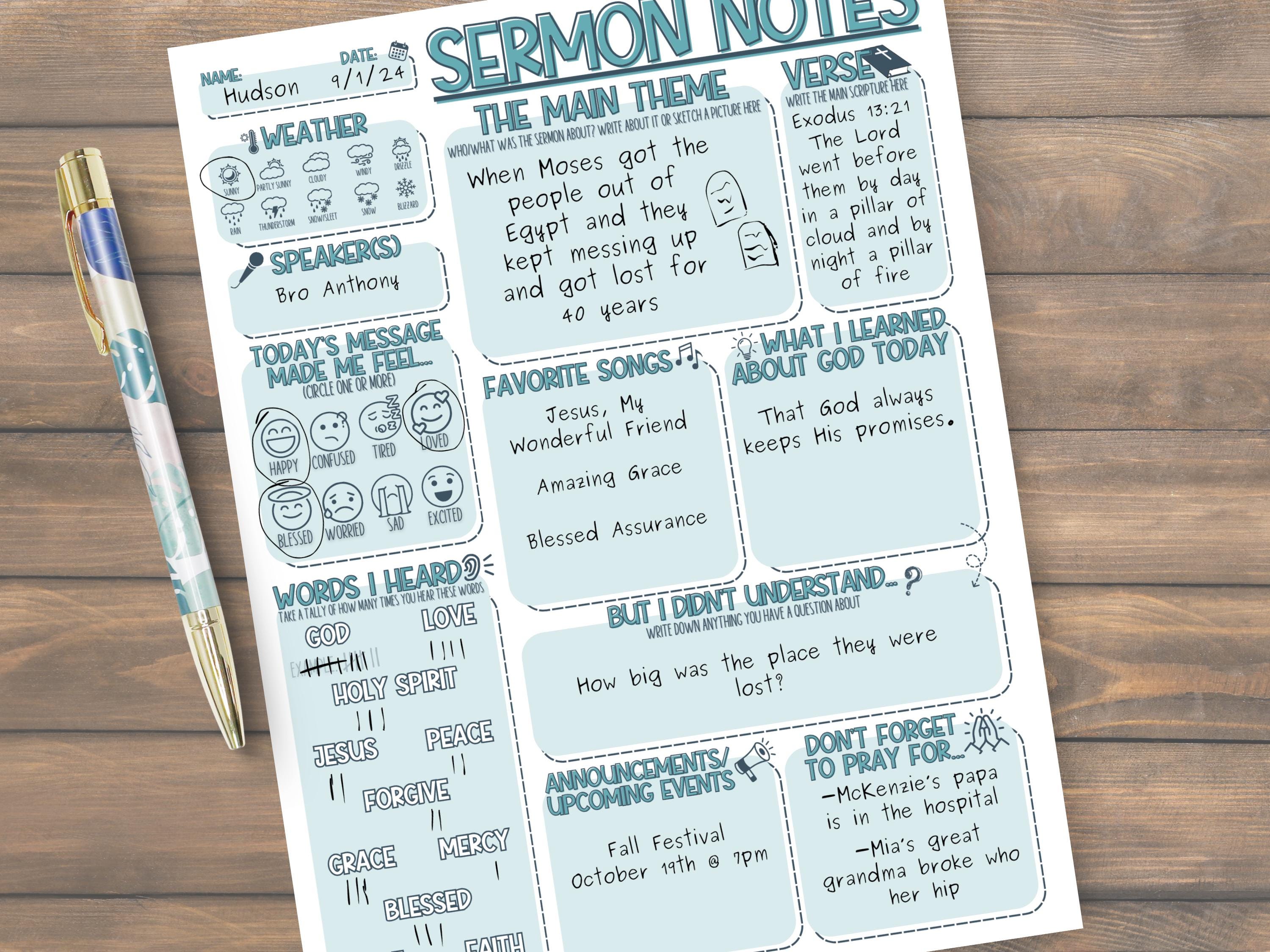 Sermon Notes for Youth | Kids Church Sunday School Worksheet | Youth ...