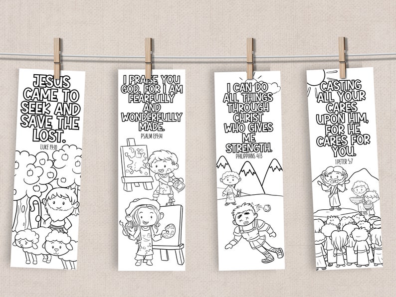 Bible Verse Coloring Bookmarks for Kids Set of 8 Instant Download Kids ...