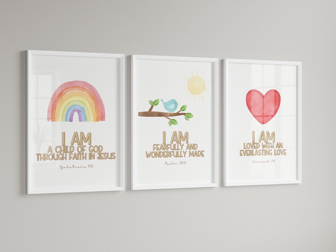 Kids Bible Verse Wall Art Set of 3 Printable | I Am a Child of God ...