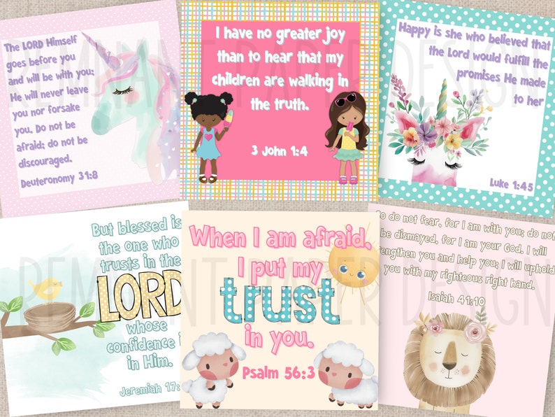 Simple Bible Verses for Kids Just for Girls Bible Verse Cards Girly ...