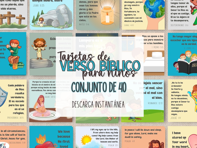 Kids Bible Verse SPANISH | Memory Verse Cards | Illustrated Scripture ...
