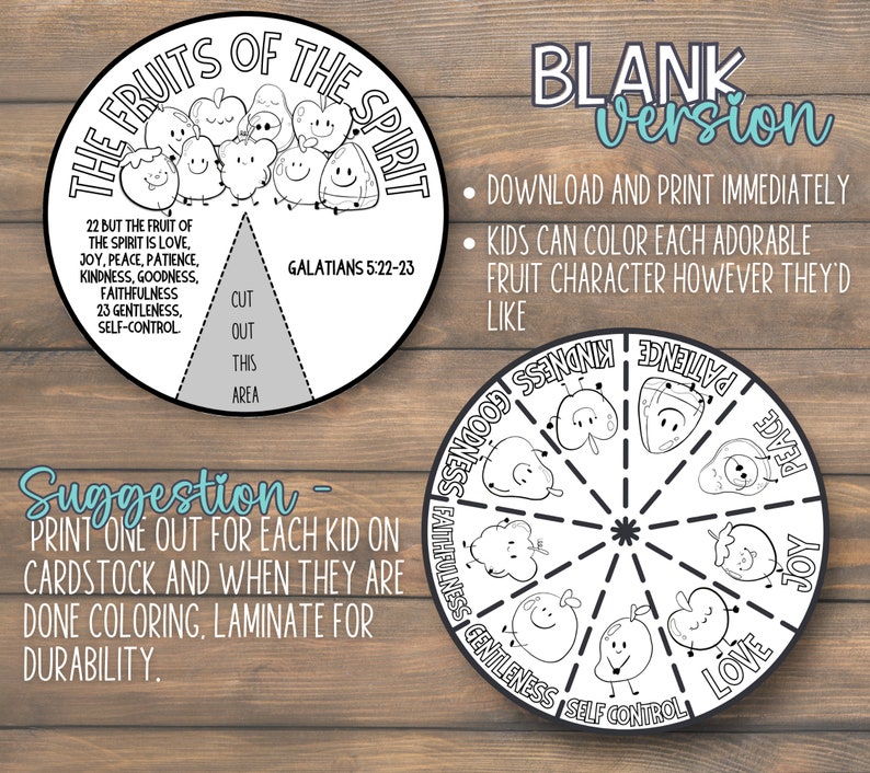 Fruit of the Spirit Coloring Wheel Spinner Kids Activity Preschool ...